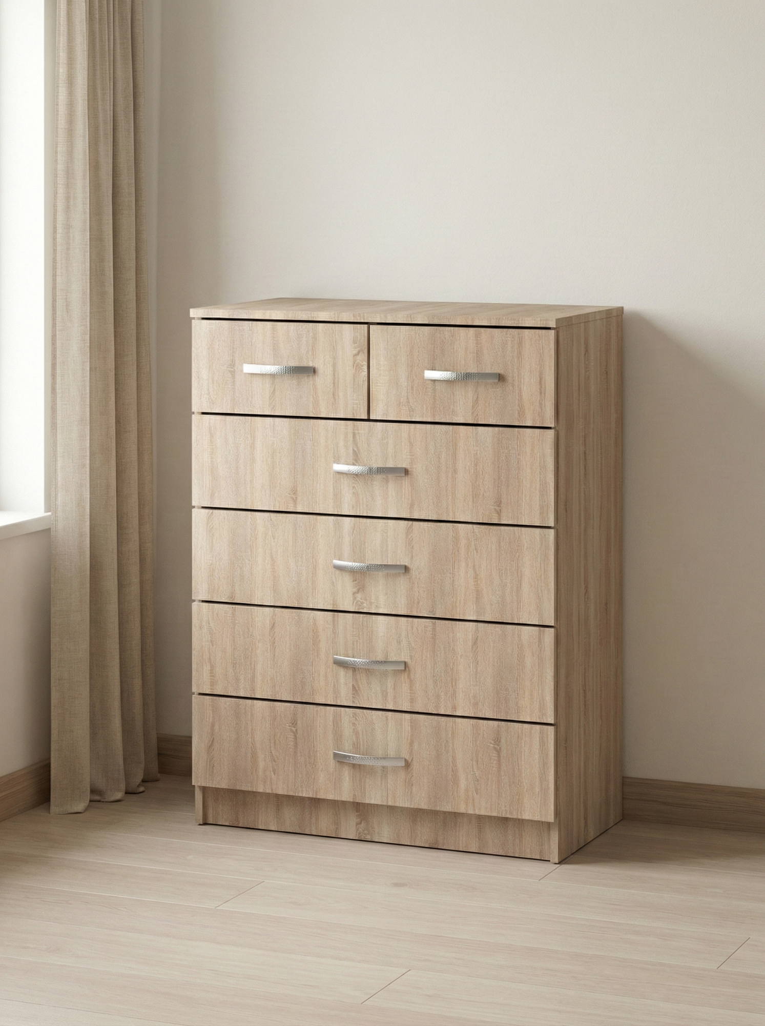 Комод Капри-11 с 6 ящиками и 6 ручками, ШхГхВ: 81х43х101 см, дуб сонома