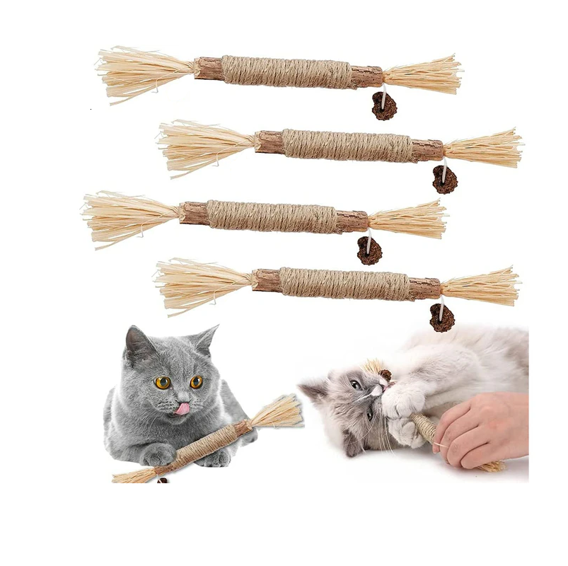 4Pcs Natural Silvervine Sticks Cat Toys, Catmint Silvervine Blend Sticks, Catnip Cat Chew Toys For Kittens Teeth Cleaning, Edible Kitty Toys For Cats Lick
