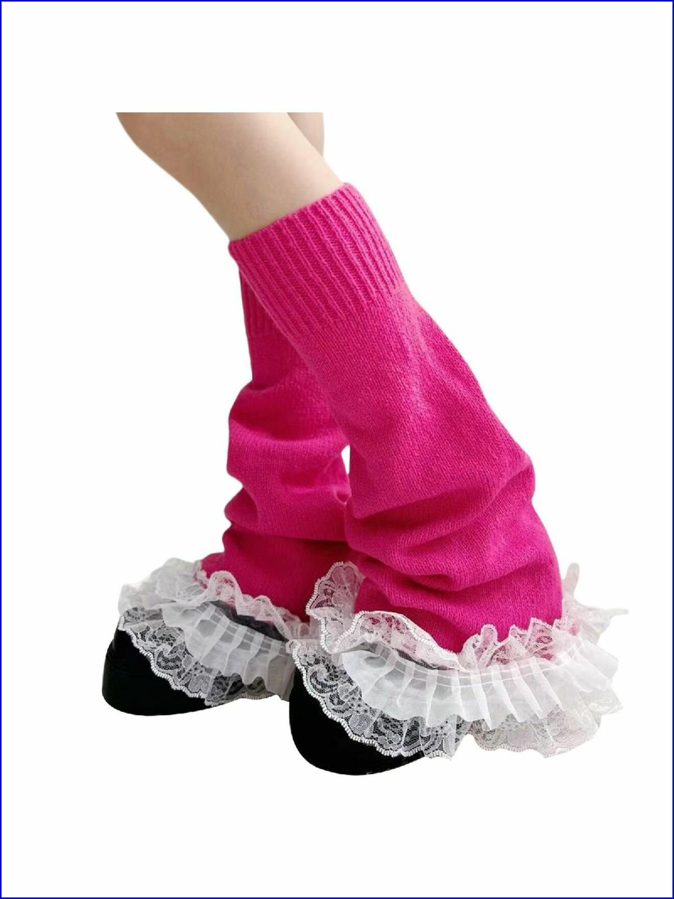 Вязаные гетры для женщин и девушек в стиле Fairycore с кружевными оборками, розово-красный