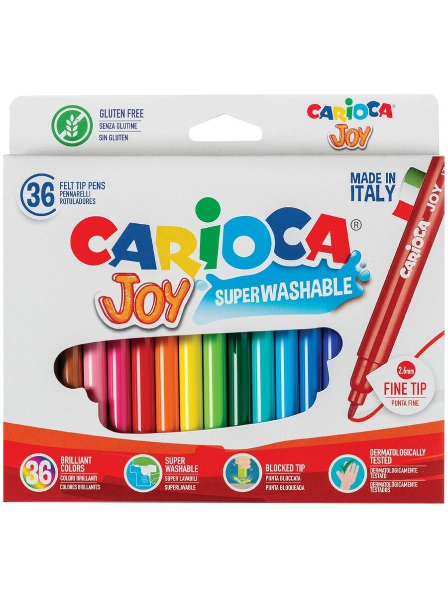 Фломастеры Carioca "Joy", 30цв, 36шт, смываемые, картон, европодвес, 40616