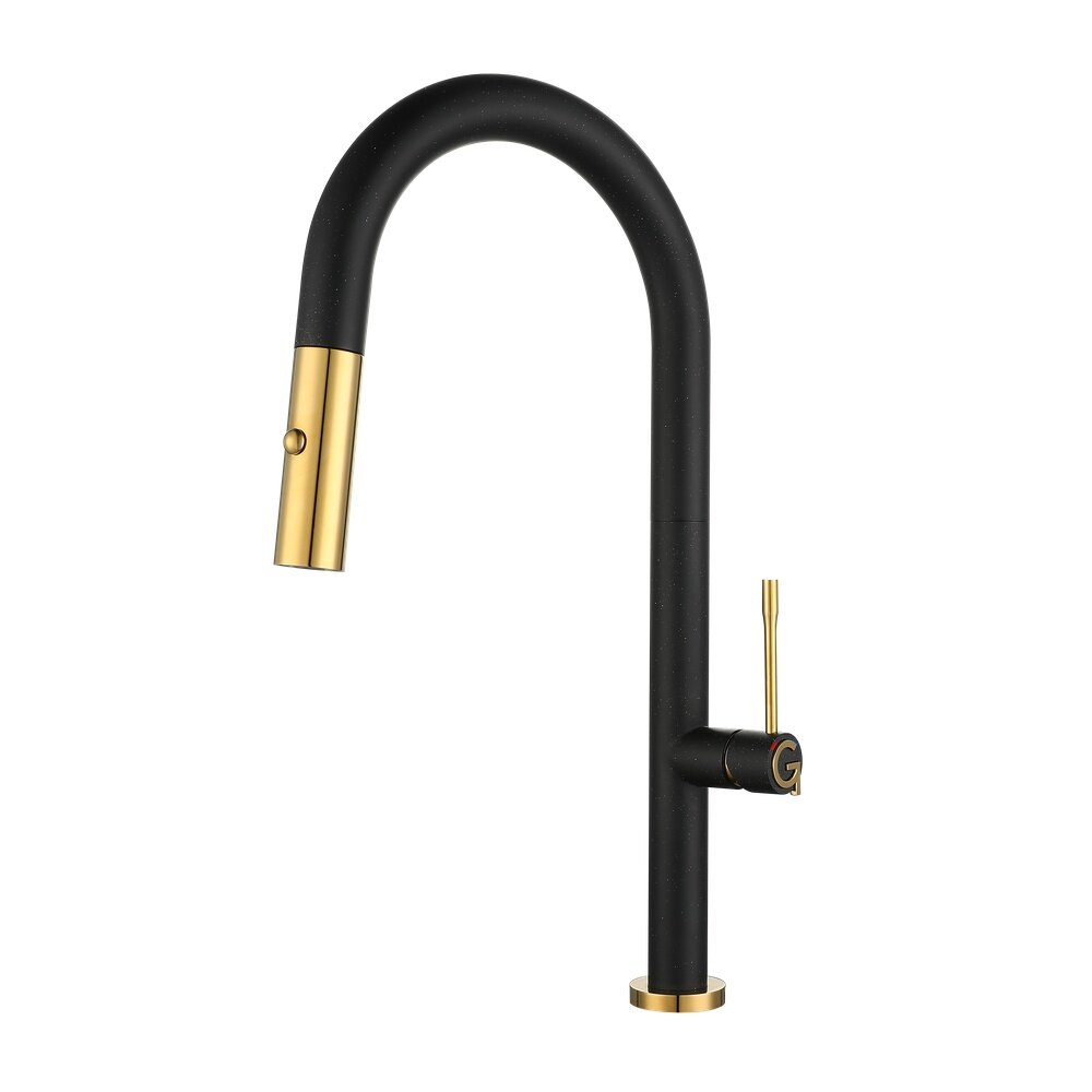 Смеситель для кухни с выдвижным изливом Rivelato Asti 3972500, черный/золото