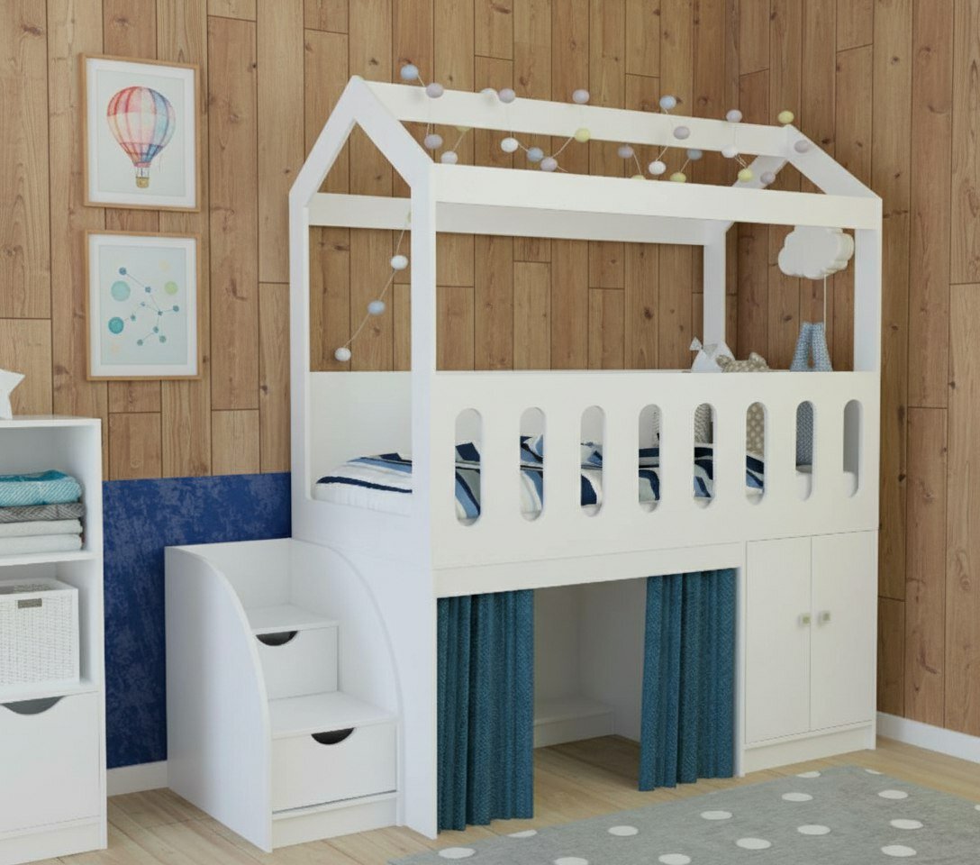Кровать-чердак 160х80 Теремок (цвет белый)