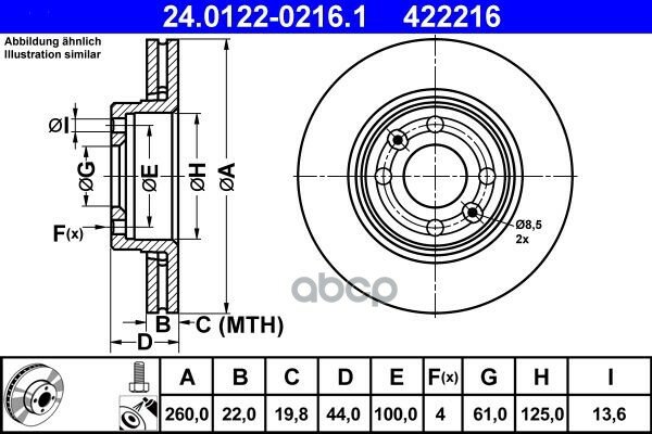 Диск торм. nissan micra/note/renault/ largus 40206-AX600 Ate арт. 24.0122-0216.1