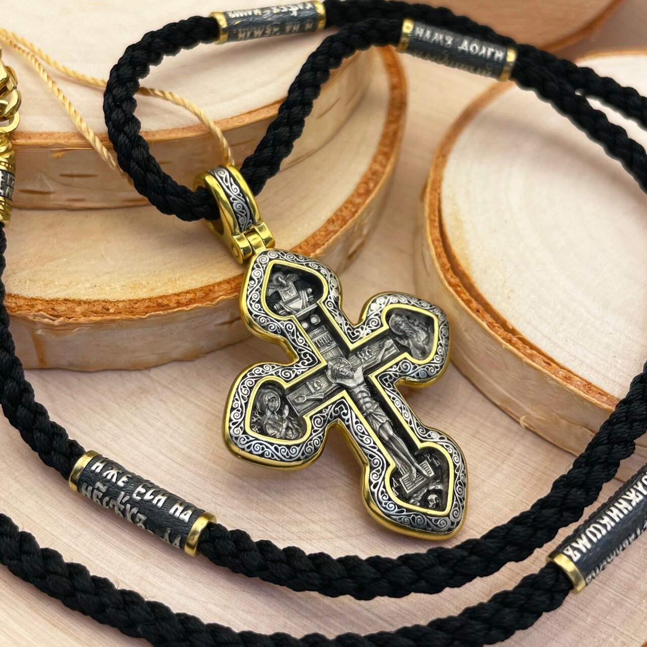 Крестик, серебро, 925 проба, чернение, золочение, оксидирование