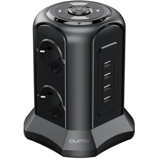 Сетевой фильтр Qumo Power Tower Pro + Wireless SFU2 (P-0010) 6 розеток черный