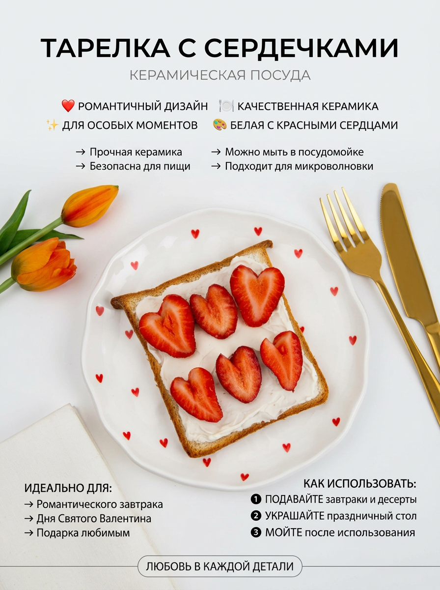 Тарелка DB HOMME "сердца" из Pinterest, керамическая, 20 см, ручная работа