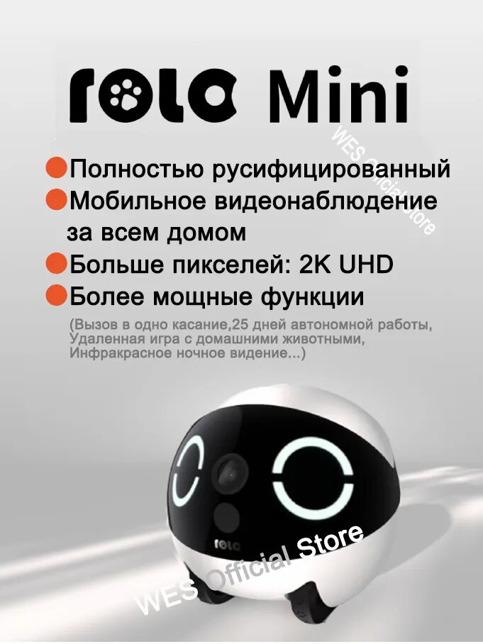 Робот-компаньон для питомцев Rola Mini с мобильным видеонаблюдением (2K UHD)