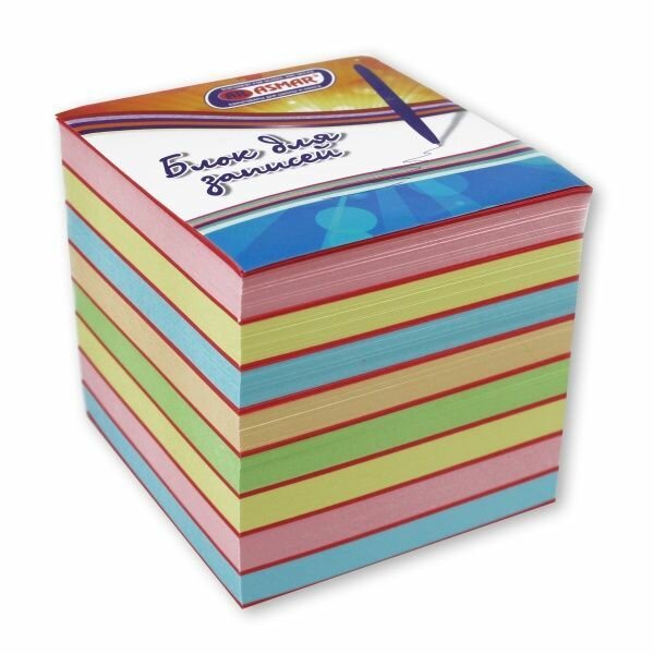 Кубарик - блок для записей, заметок - размер 9х9х9см / цветной экстра,6 цветов, офсет.