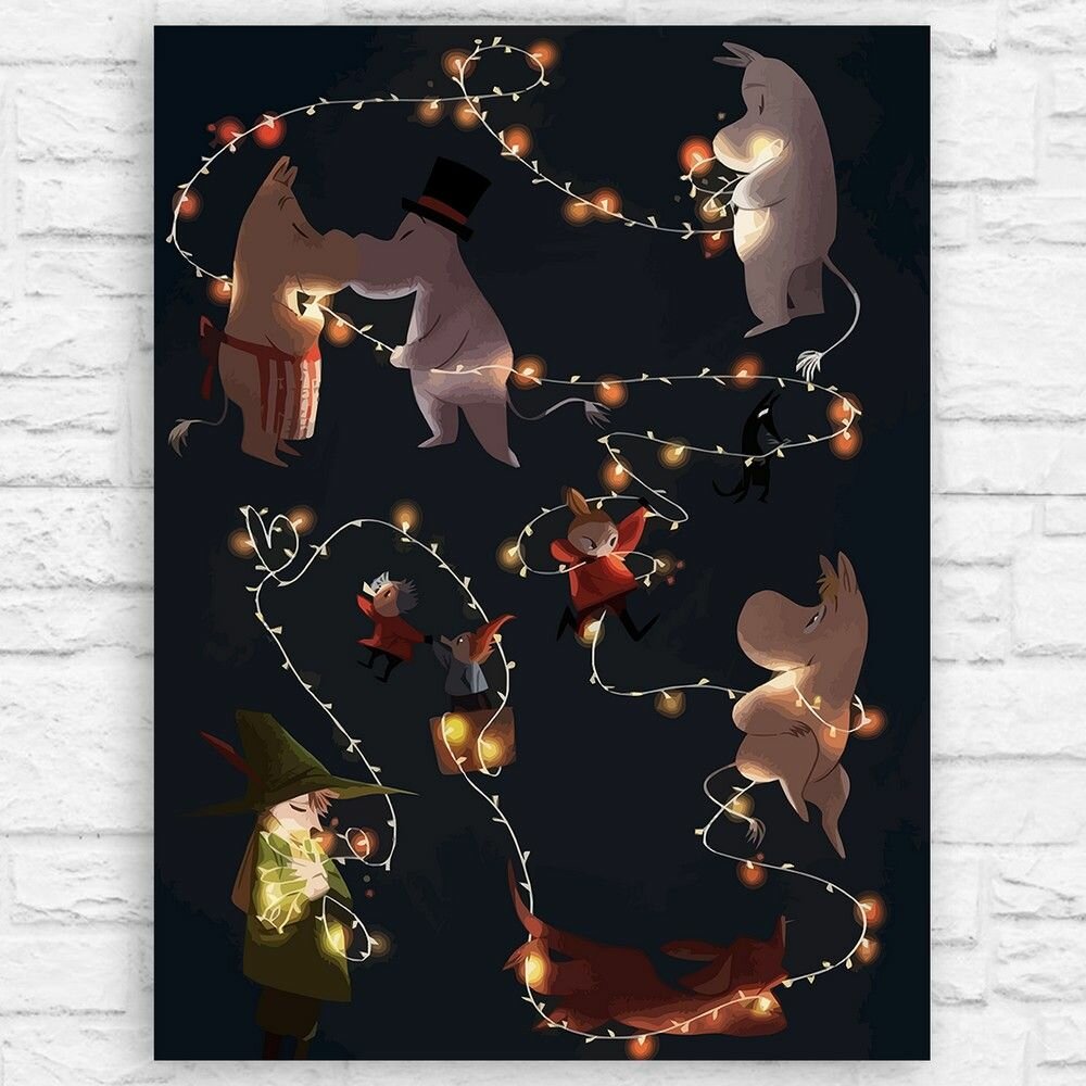 Картина по номерам на холсте новый год муми тролль (moomin, туве янссон, эстетика, уют, снуснумрик) - 12963 40х30