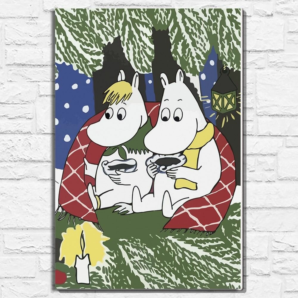 Картина по номерам на холсте новый год муми тролль (moomin, туве янссон, эстетика, уют, снуснумрик) - 12958 40х60