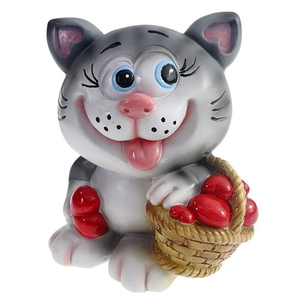 Копилка Котенок с корзиной сердец цв. серый 11*9.5*13см KSMR-626455/SK033