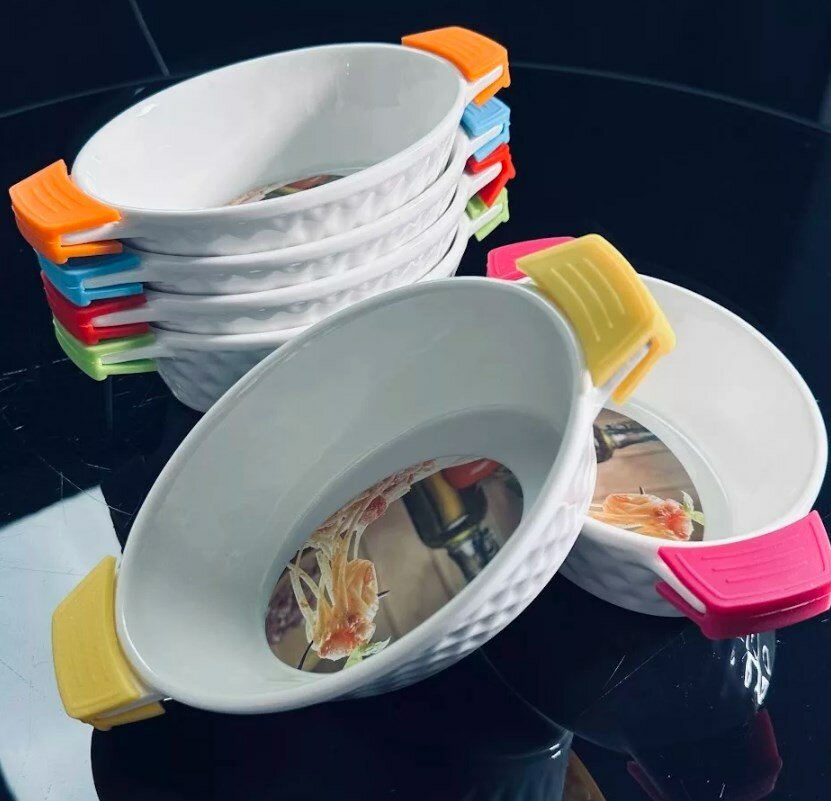 Набор из 6 овальных салатников 19см с силикон. ручками Фарфор 142-025 118-142-025