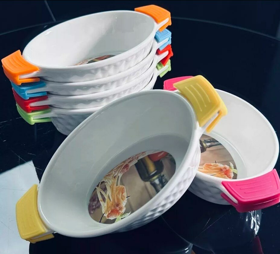 Набор из 6 овальных салатников 16,5см с силикон. ручками Фарфор 142-061 118-142-061