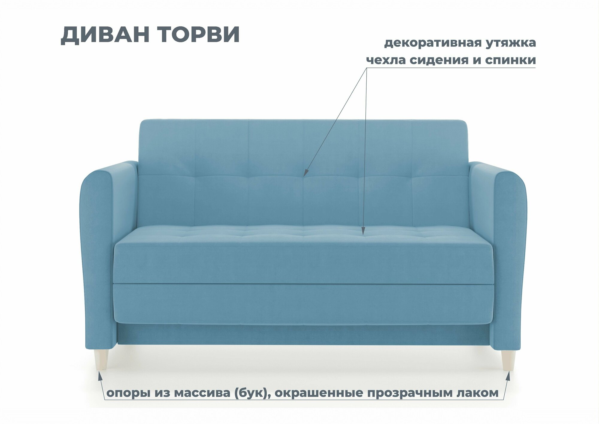 Диван раскладной, еврокнижка Торви, Легкомаркет, в цвете голубой (Велутто 47) — фото 1