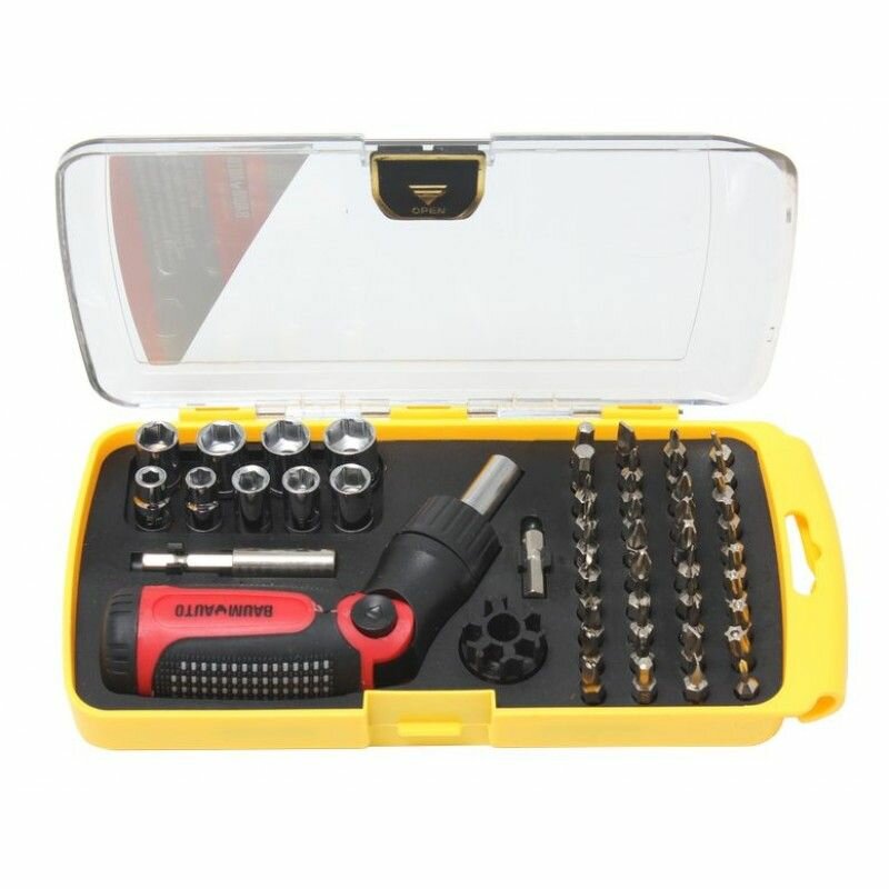 Отвертка реверсивная поворотная с комплектом бит и головок 53 предметов