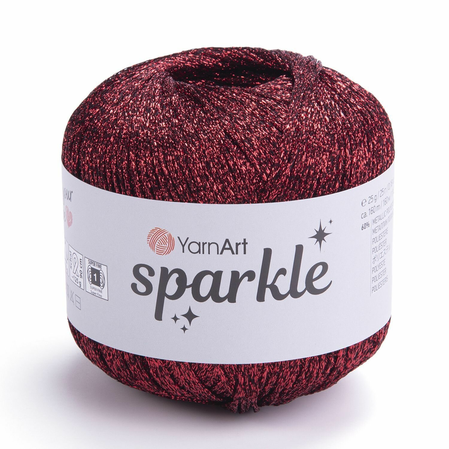 Пряжа Sparkle YarnArt, бордовый - 1345, 60% полиэстер металлик, 40% полиамид, 6 мотков, 25 г, 160 м.