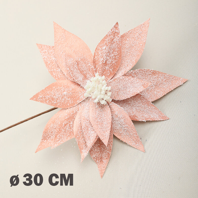 Цветок искусственный декоративный новогодний, d 30 см, цвет розовый