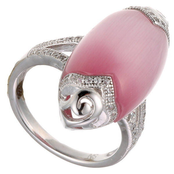 Кольцо, серебро, 925 проба, фианит, кошачий глаз