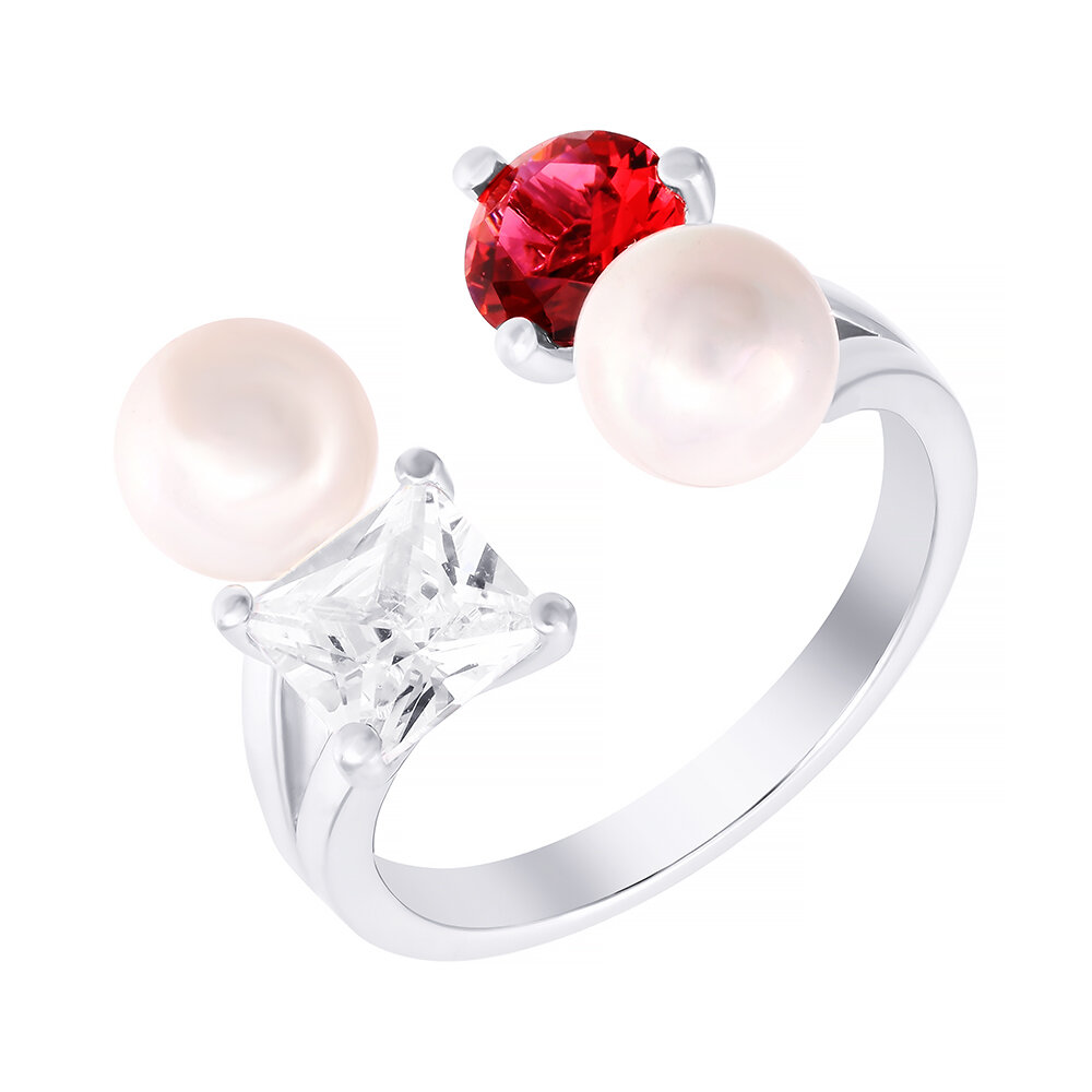 Кольцо, серебро, 925 проба, фианит, жемчуг