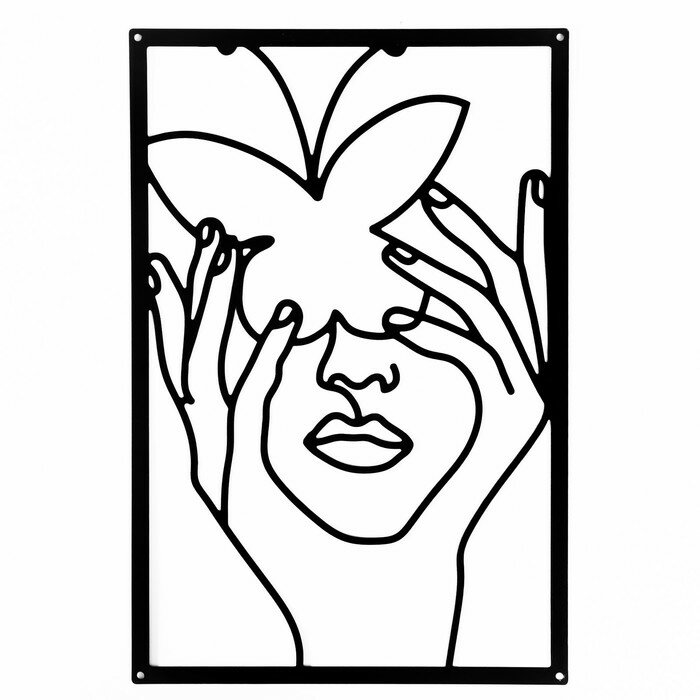 Панно настенное металл «Абстракция. Девушка с бабочкой», декор, чёрное, 30×45 см