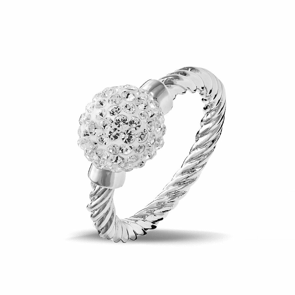 Перстень, серебро, 925 проба, родирование, кристаллы Swarovski