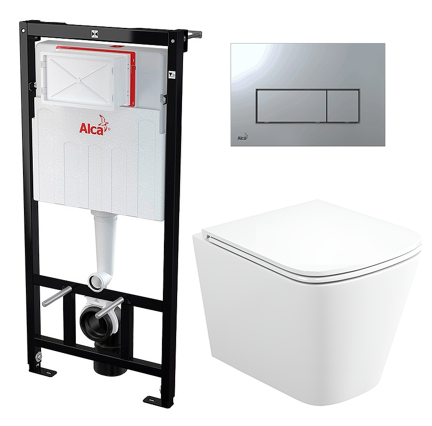 Комплект 3 в 1 инсталляция AlcaPlast + Унитаз подвесной Enio Binario Tornado 1.0 + кнопка хром