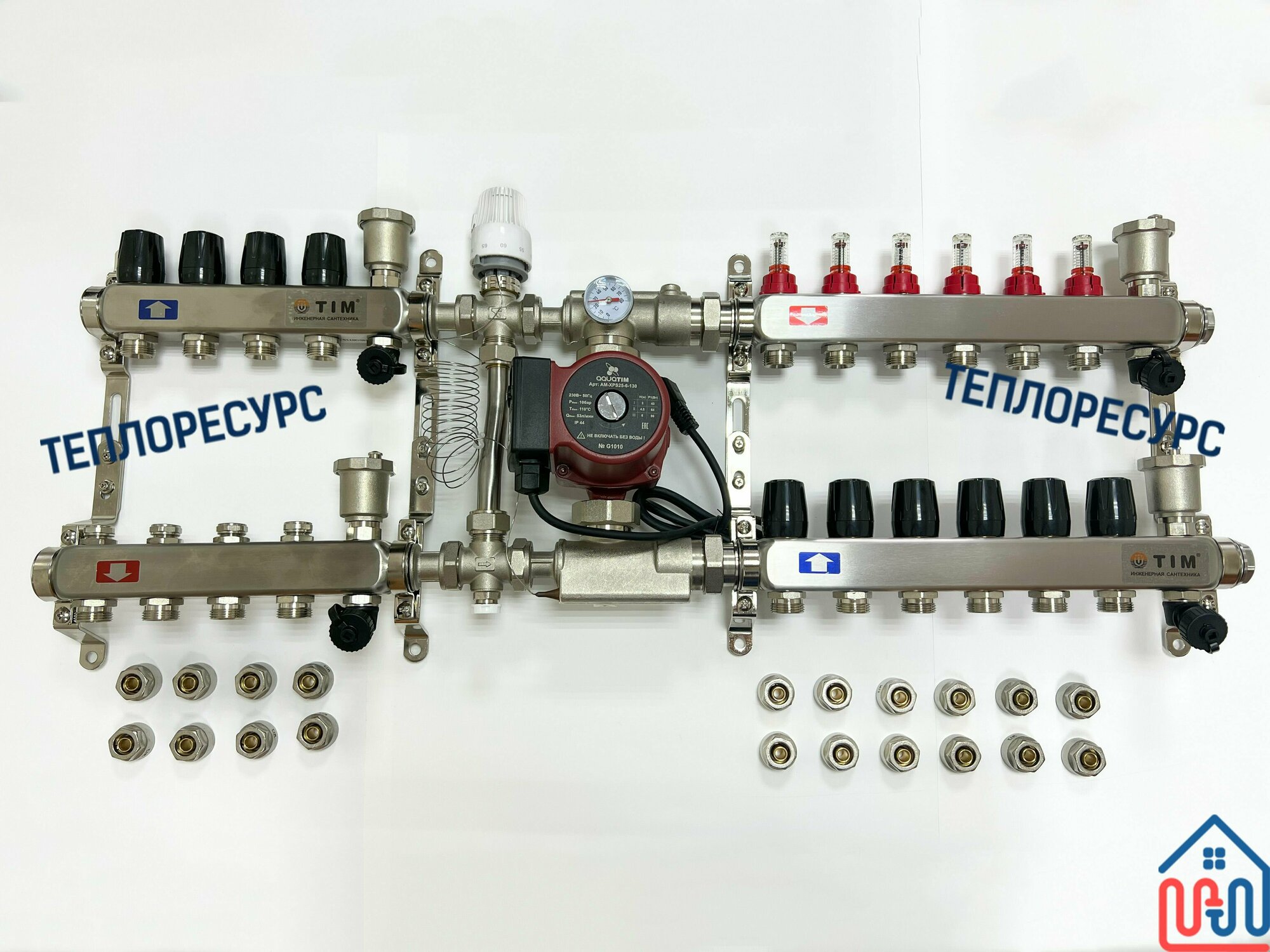 Комплект для подключения тёплого водяного пола на 6 выхода и радиаторов отопления 4 шт