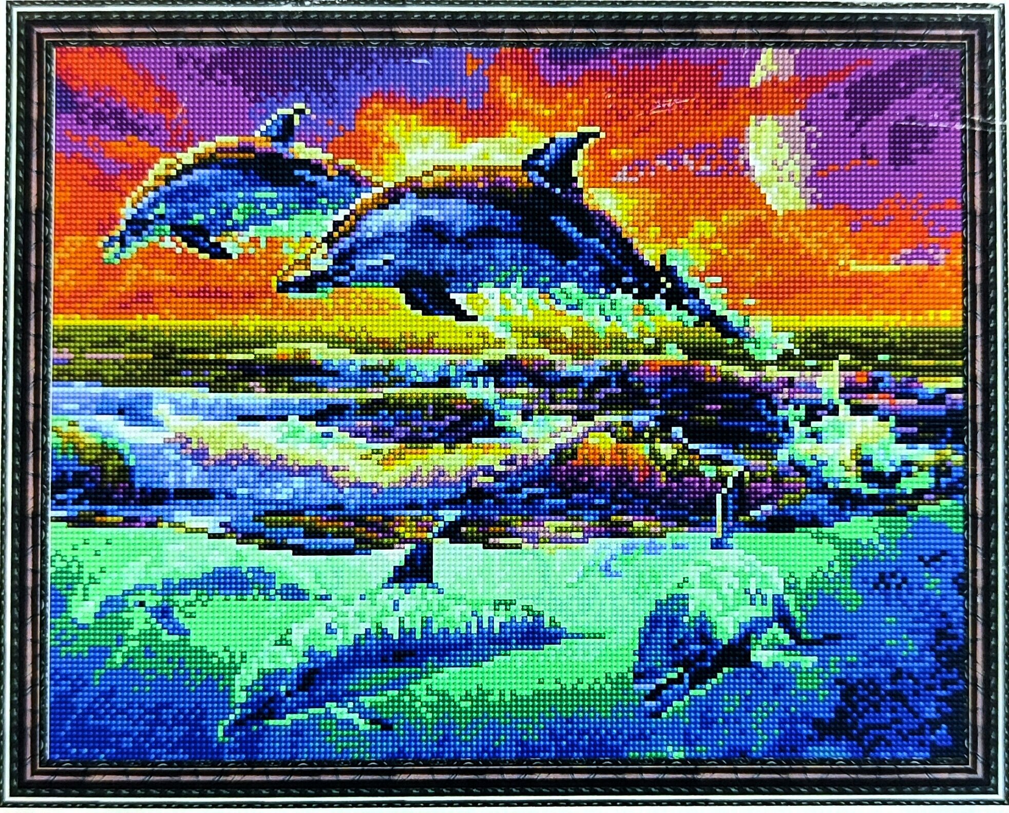 Алмазная мозаика 40x50см круглые стразы подводный мир, дельфины, морской пейзаж, рыбы, океан