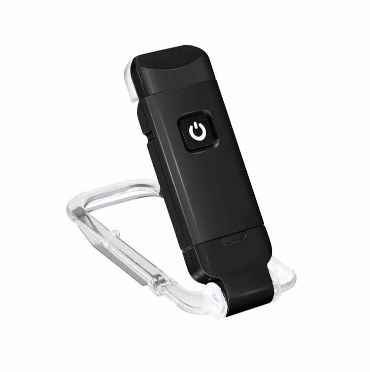 Перезаряжаемый фонарик для чтения книг USB с регулировкой яркости / Светодиодная мини лампа с зажимом для фиксации черная
