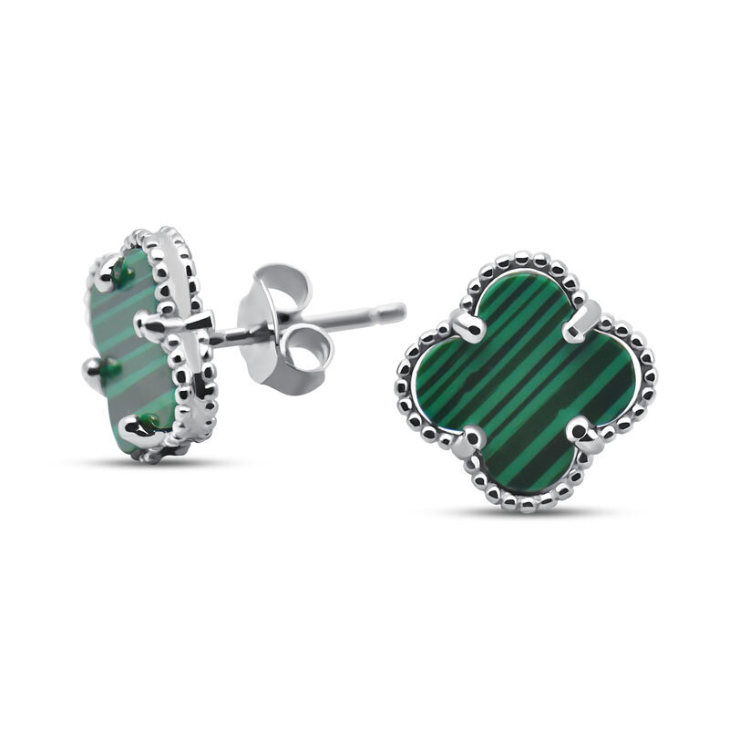 Серьги, серебро, 925 проба, малахит