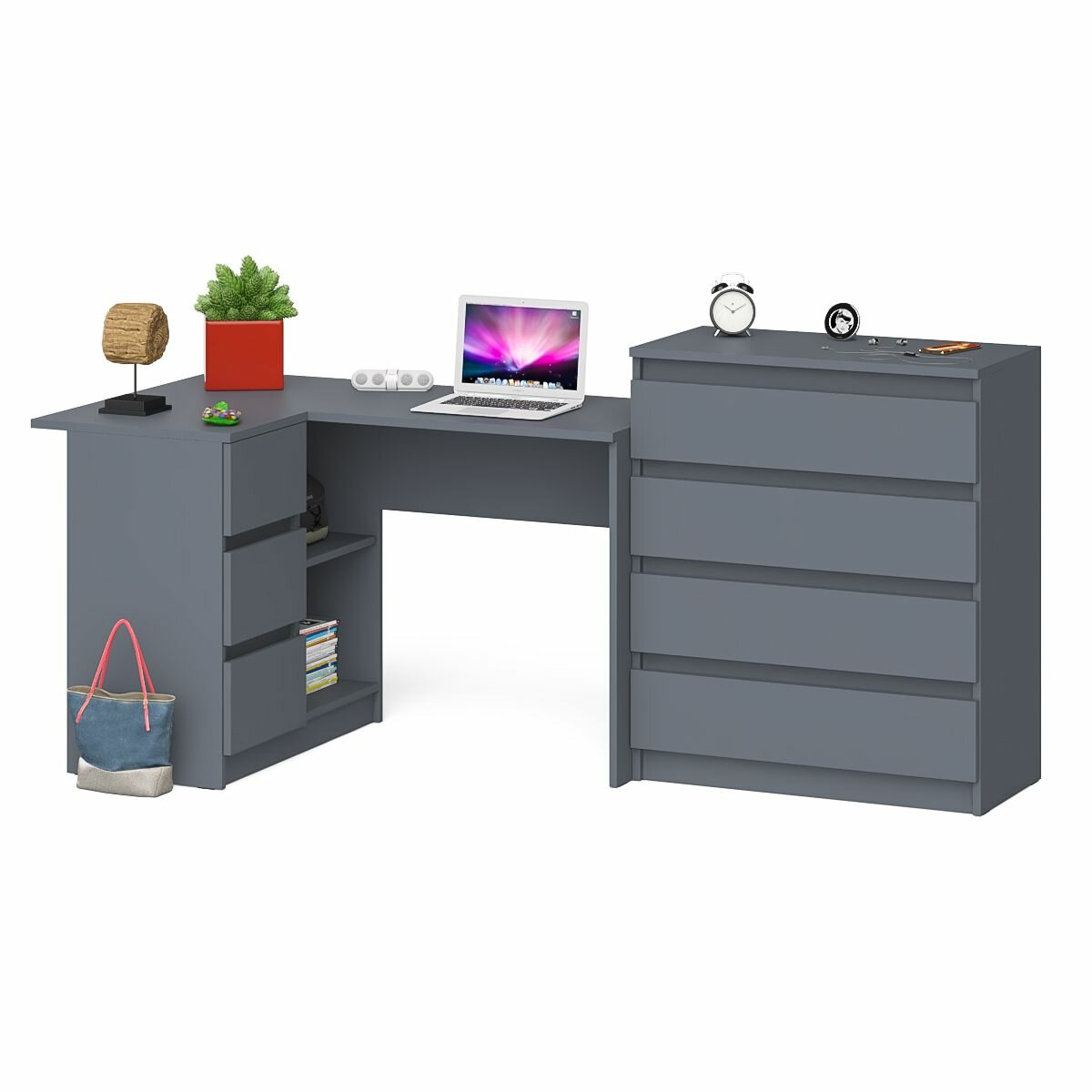 Комод СВК Мори МК800 4-ре ящика с угловым компьютерным столом тумба слева графит