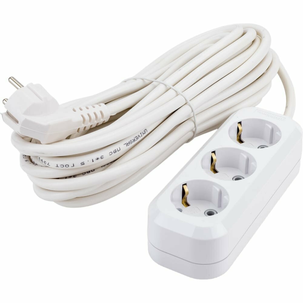 Удлинитель UNIVersal е-303а пвс 3/1,5 3гн. с заземлением, длина 10м (еврослот) 1725, 1,5 мм, надежно