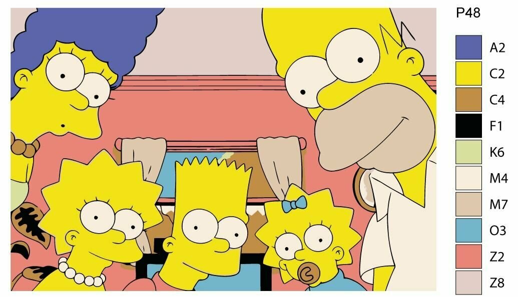 Детская картина по номерам P48 "Симпсоны. Мардж, Лиза, Барт, Мэгги, Гомер" 30x20