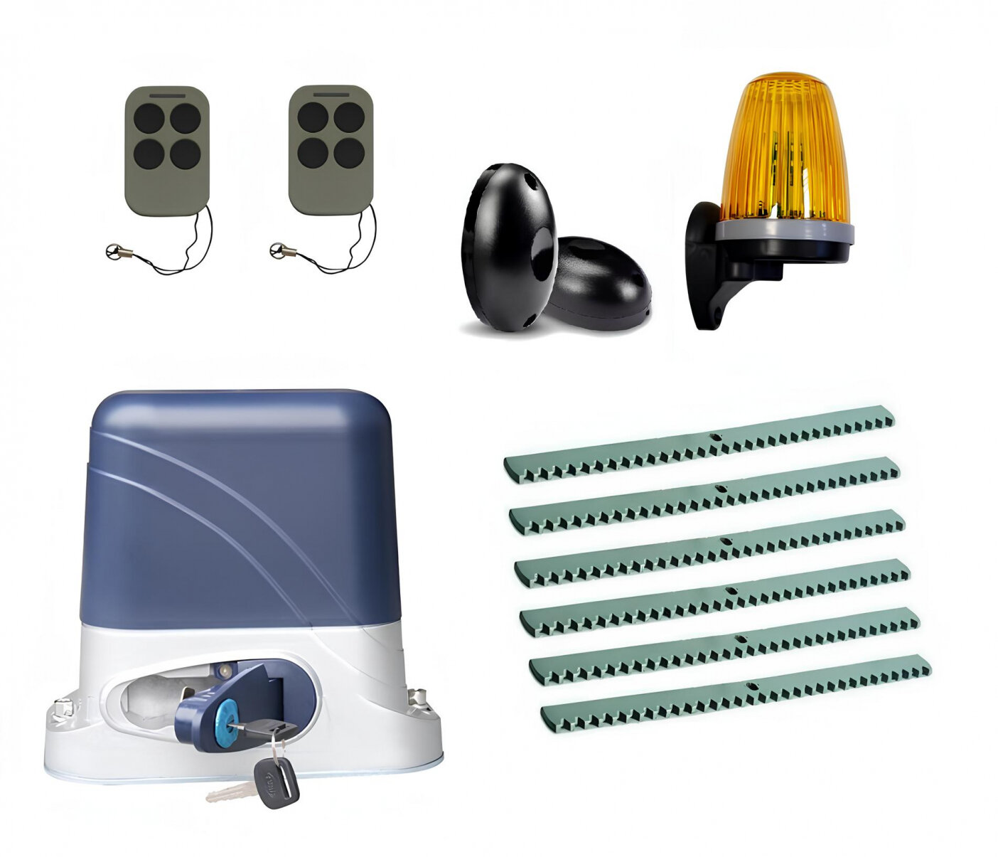 Автоматика для откатных ворот KSL-800 FULL-3K6, комплект: привод, 2 пульта, фотоэлементы, лампа, 6 реек