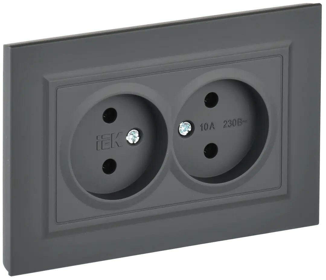 Розетка IEK BRITE РС12-2-БрГ, 2-местная, скрытая установка, графит