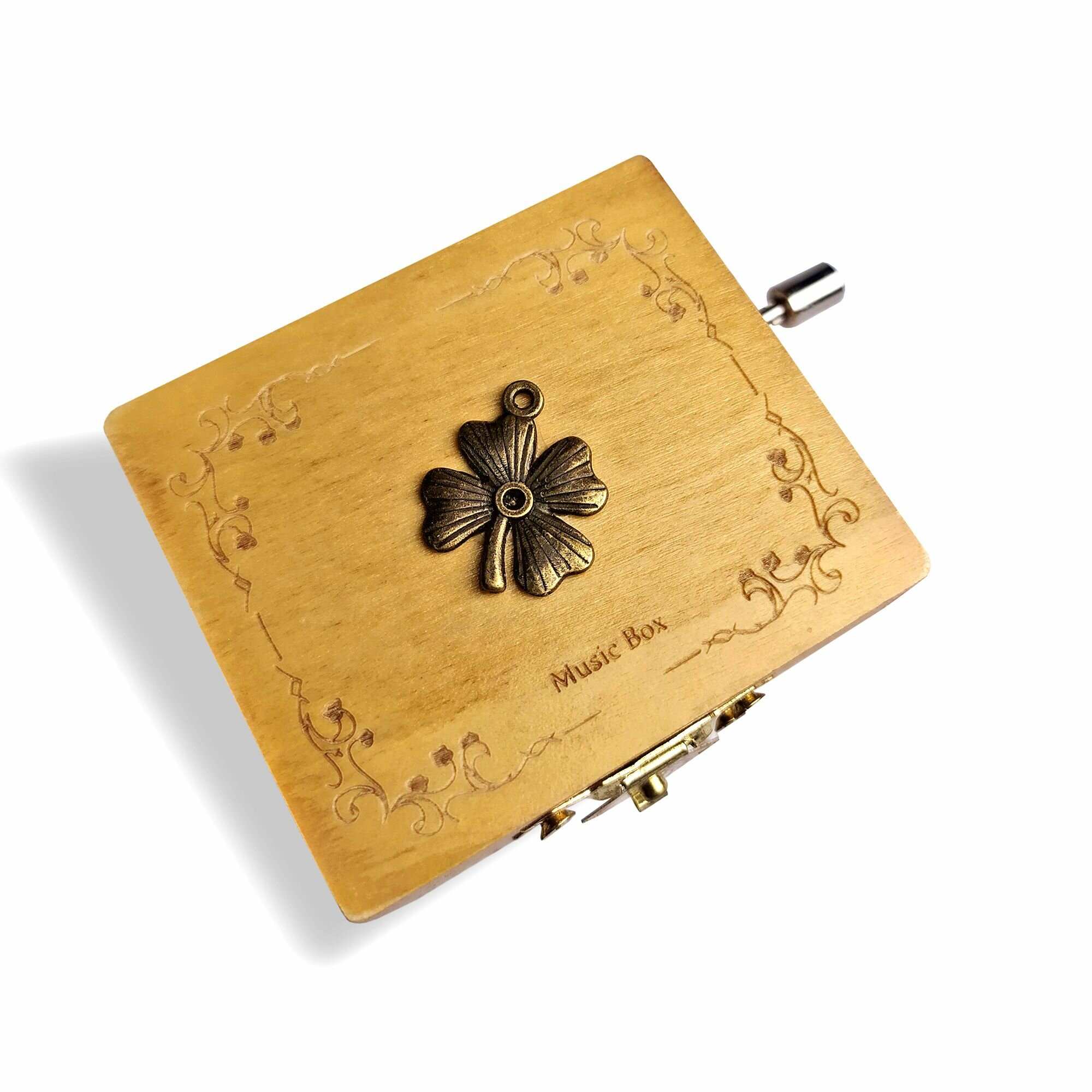 Музыкальная деревянная шкатулка-шарманка "Цветочек" c мелодией День рождения Happy Birthday