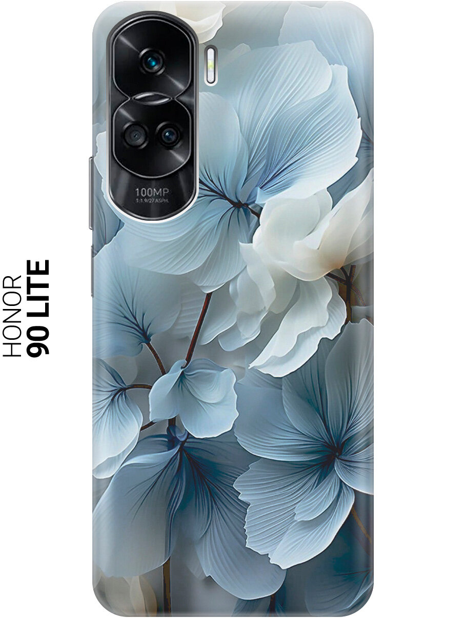 Силиконовый чехол на Honor 90 Lite / Хонор 90 Лайт с рисунком "Бежево-голубые цветы"