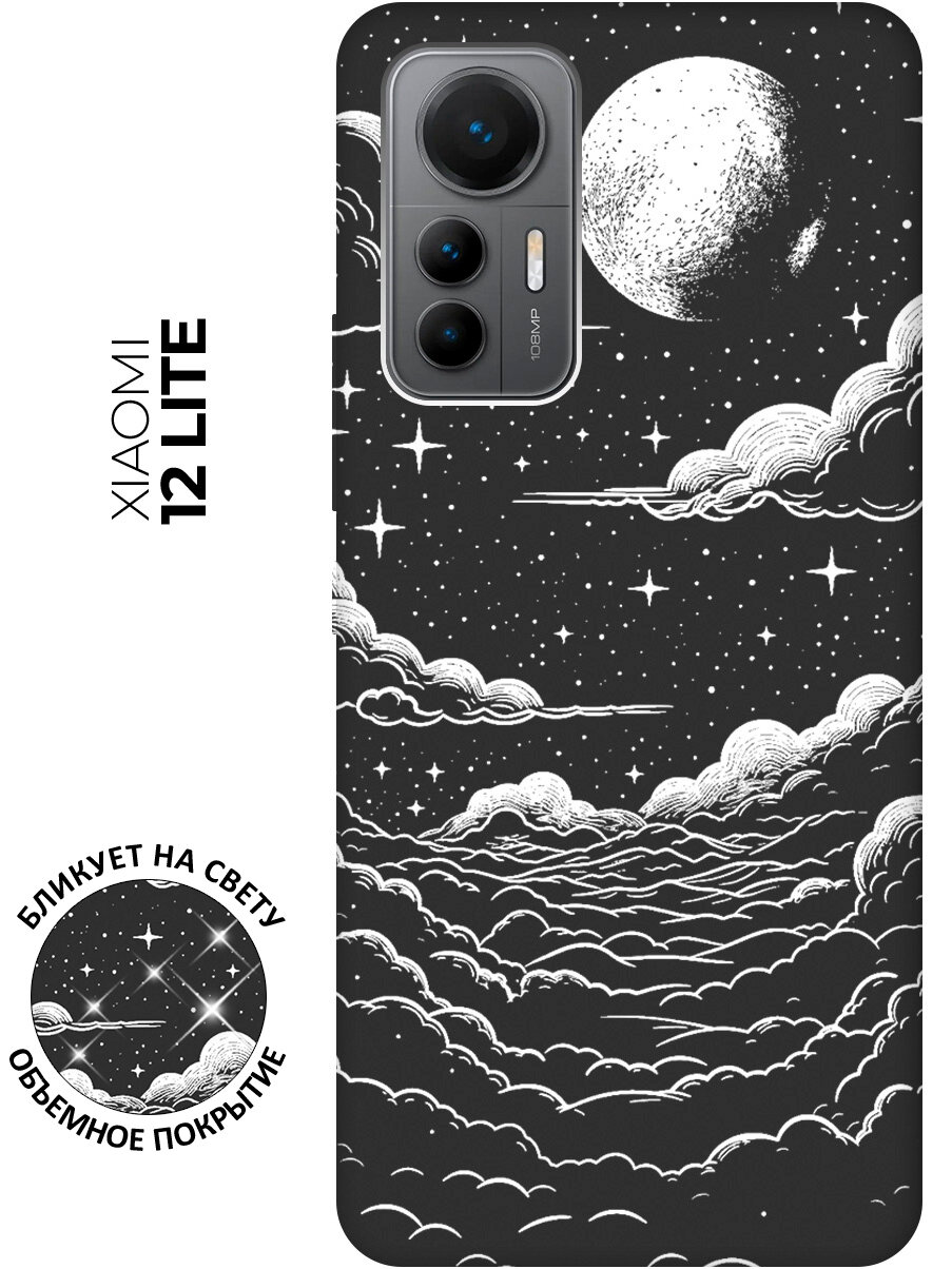 Силиконовый чехол на Xiaomi 12 Lite / Сяоми 12 Лайт с рисунком "Луна и облака" Soft Touch черный