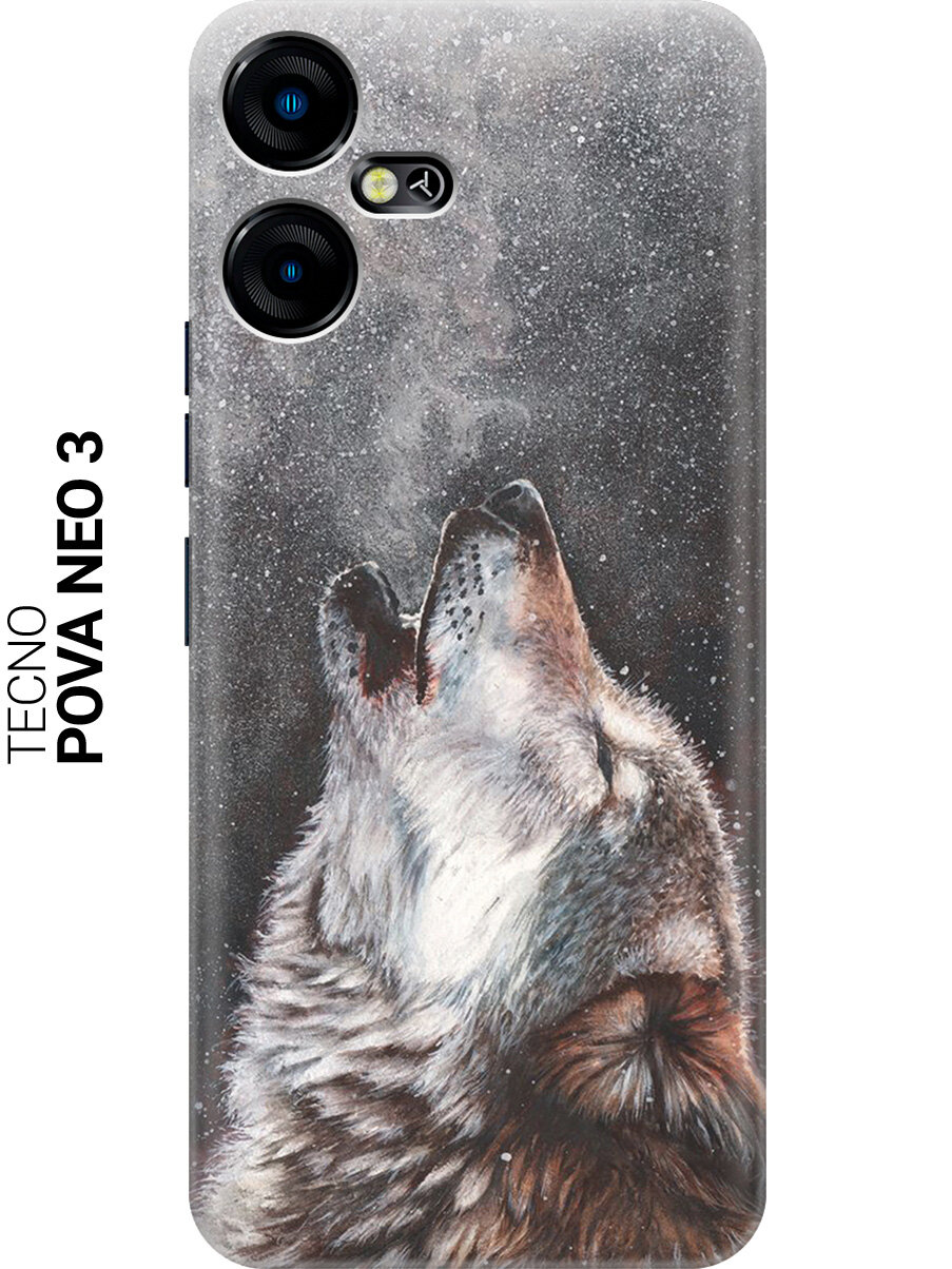 Силиконовый чехол на Tecno Pova Neo 3 / Техно Пова Нео 3 с рисунком "Морозный волк"