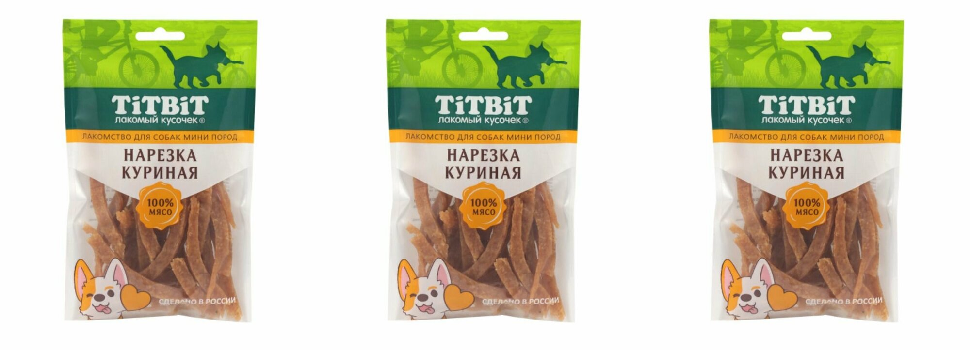 Titbit Лакомство для собак мини пород Нарезка куриная, 70 г, 3 уп