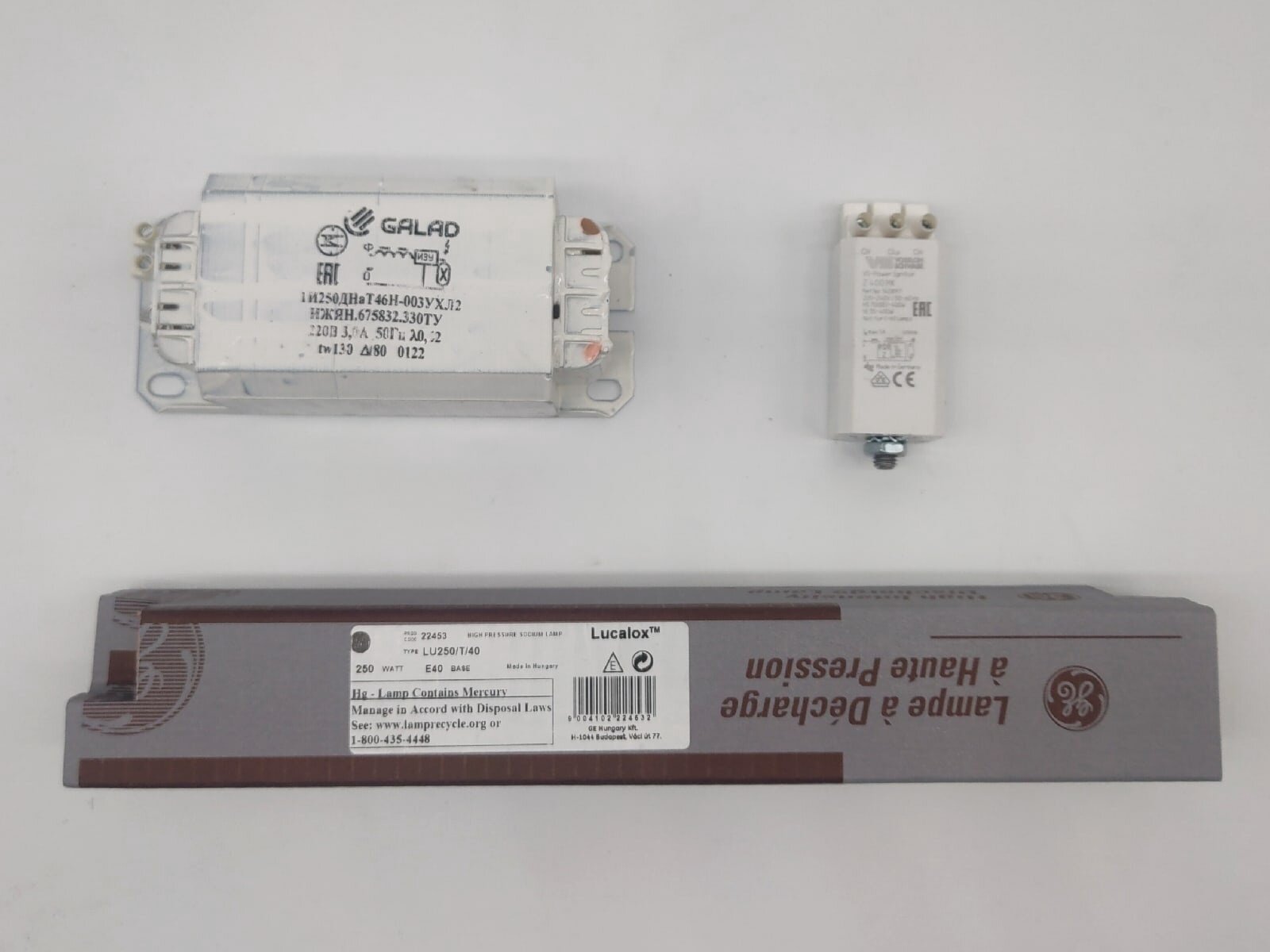 Комплект днат 250 Вт (дроссель GALAD 250W + ИЗУ Vossloh Schwabe Z 400 MK 35-400W 220-240V + лампа General Electric Lucalox E40 250W)