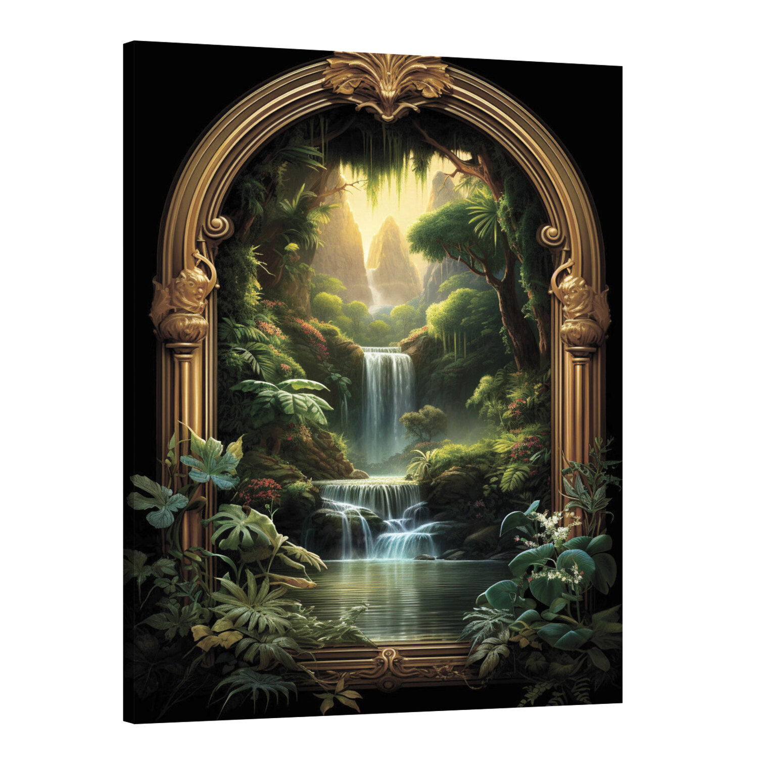 Интерьерная картина 50х70 "Водопад в золотой раме"