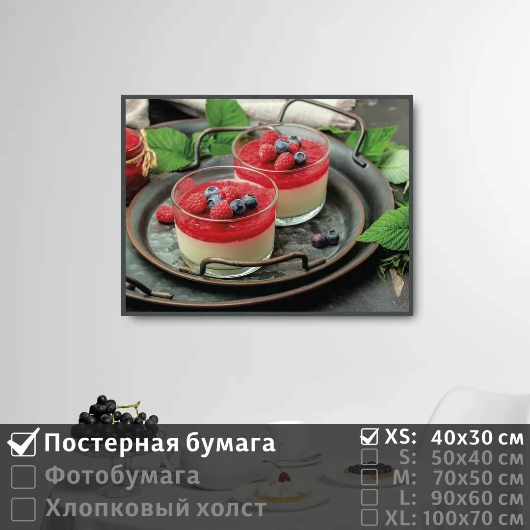 Постер на стену Ягодное Мороженое В Кофейне 40х30 см ПолиЦентр