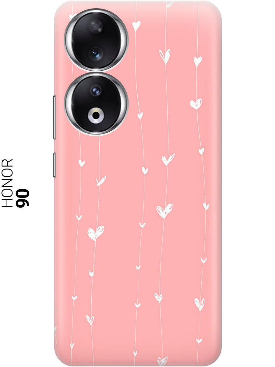 Силиконовый чехол на Honor 90 / Хонор 90 с рисунком "Сердечки на розовом фоне"