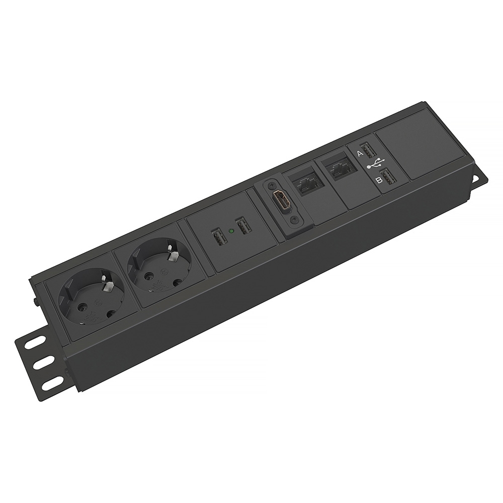 Kondator 935-T2UD- Розеточная станция серии Axessline: 2 розетки, 2xUSB-питание, 1xHDMI, 2хRJ45, 2xUSB, черная