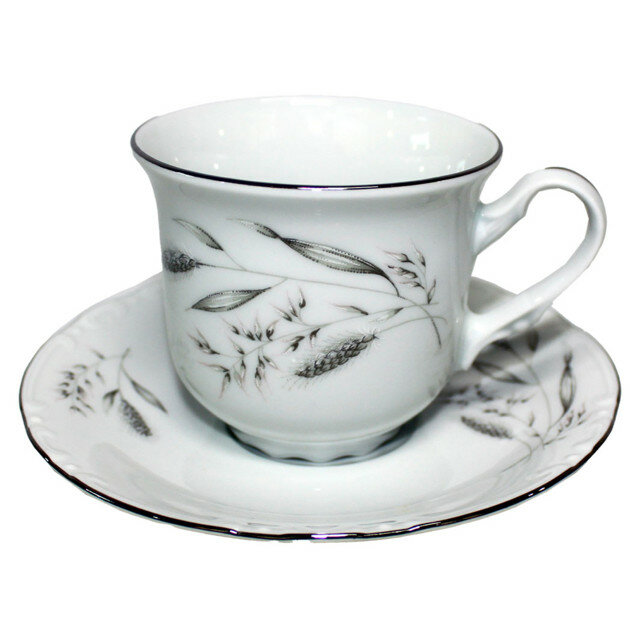 THUN Констанция Чашка с блюдцем 230 мл Серебрянные колосья фарфор 15,5 см для сервировки