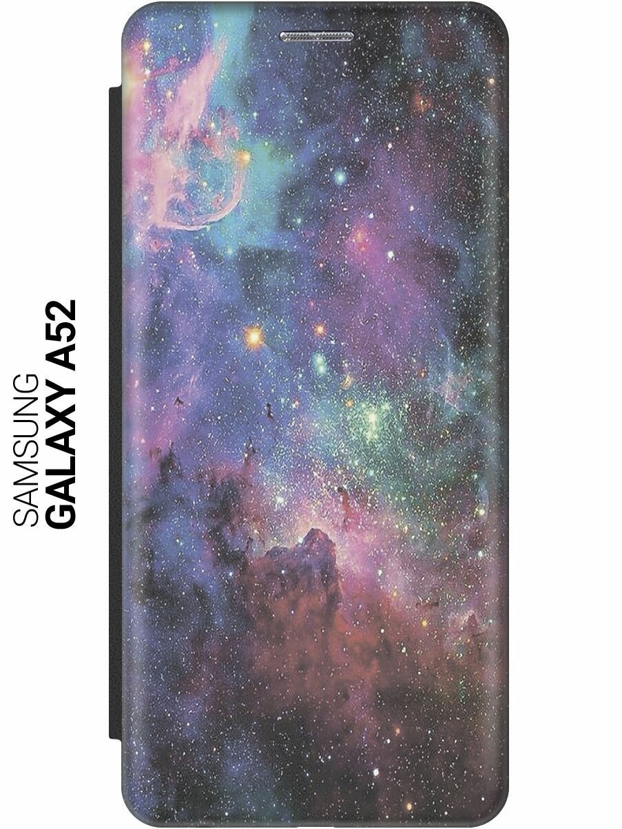 Чехол-книжка на Samsung Galaxy A52, Самсунг А52 с 3D принтом "Волшебный космос" черный