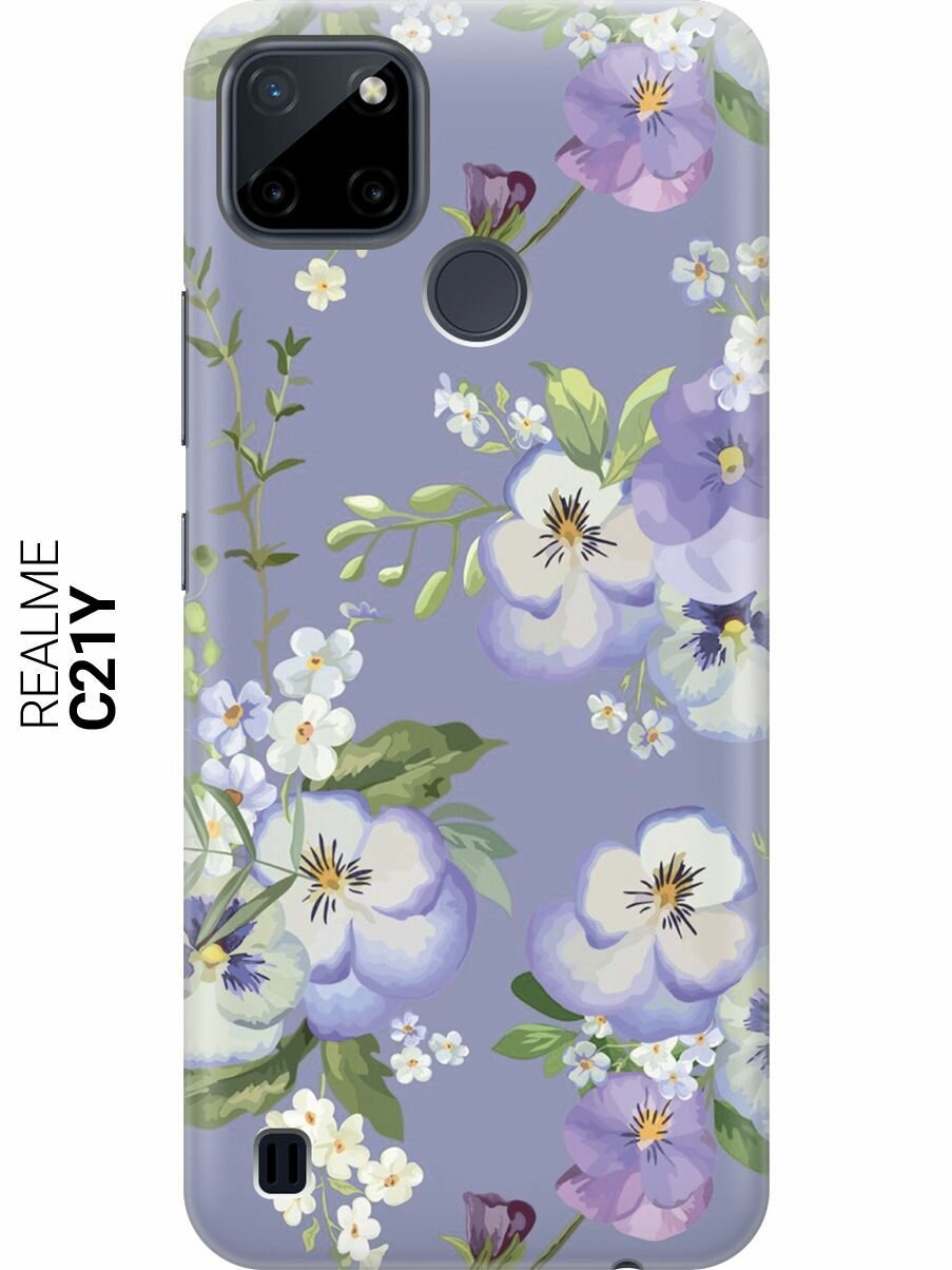 Силиконовый чехол на Realme C21Y, Рилми С21у с принтом "Цветочки на синем фоне"
