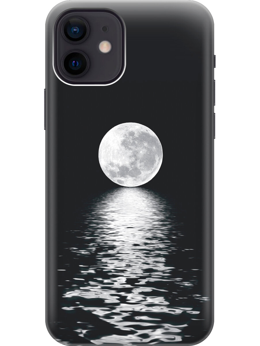 Силиконовый чехол на Apple iPhone 12 / 12 Pro / Эпл Айфон 12 / 12 Про с рисунком "Луна над морем"