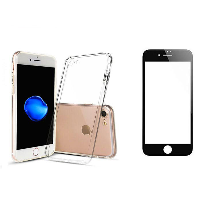 Комплект защитное стекло с рамкой + прозрачный чехол для iPhone 7, Remax Crystal Glass, черный
